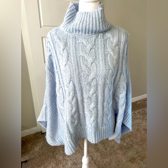 a new day | Sweaters | Nwt A New Day Baby Blue Poncho Mock Neck Sweater ...